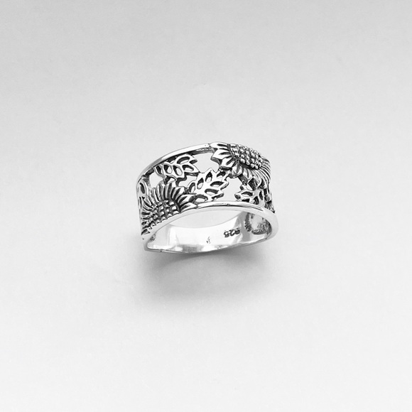 Jewelry | Sterling Silver Sunflower Band Ring Silver Ring Flower Ring ...